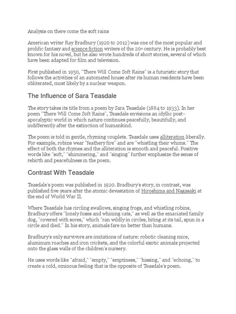 Analysis On There Come The Soft Rains | PDF | Ray Bradbury | Poetry