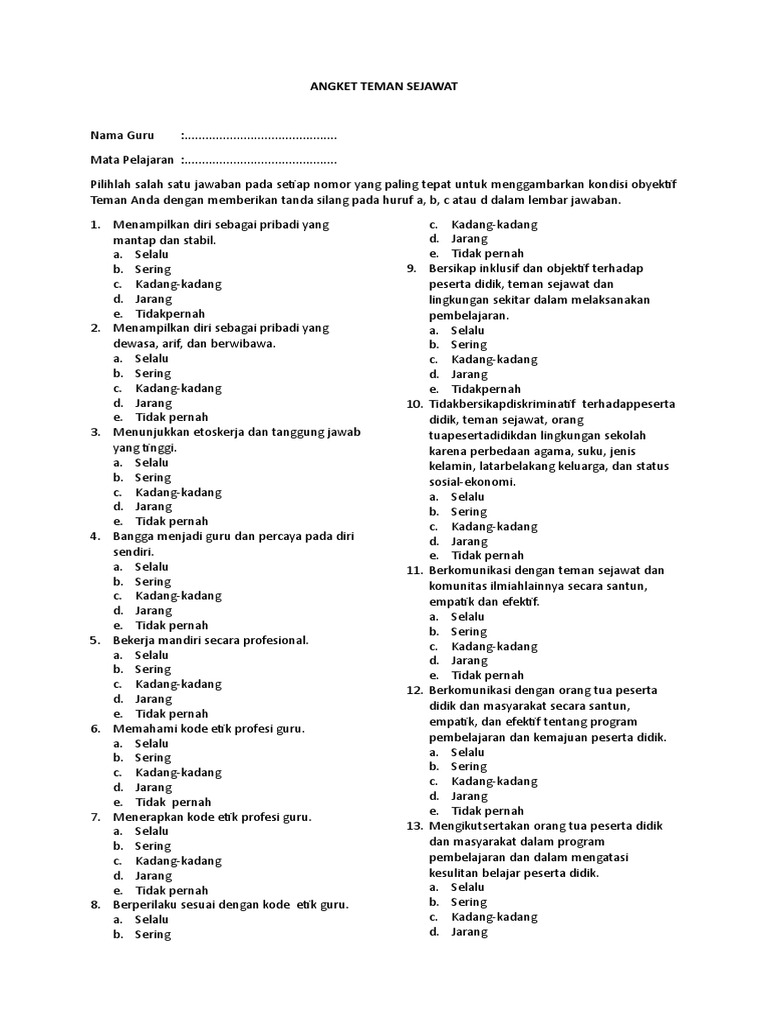 Angket Teman Sejawat Oke | PDF