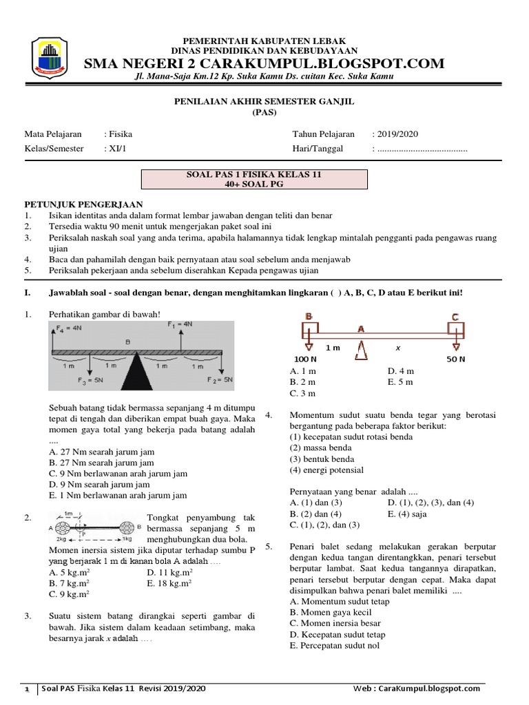 CaraKumpul - Soal PAS Fisika Kls 11 | PDF