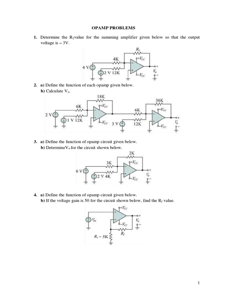 Op Amp Practice Problems and Solutions | PDF