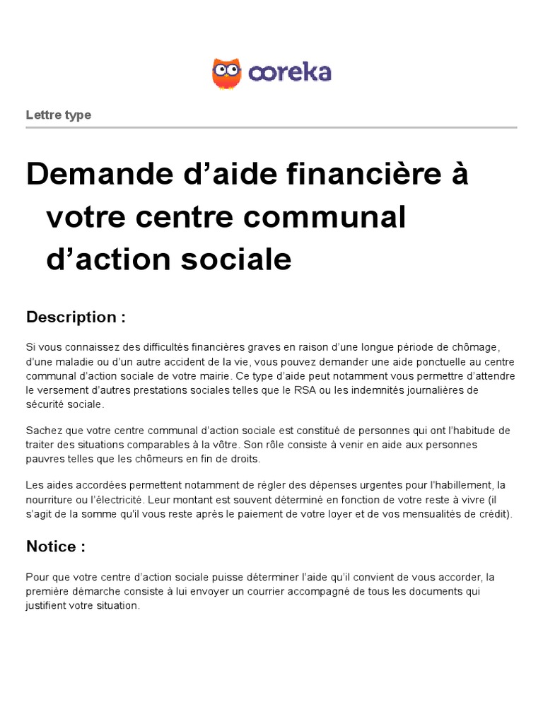 Ooreka Demande Aide Financiere Contre Communal Aide Social | PDF | Chômage | Sciences sociales
