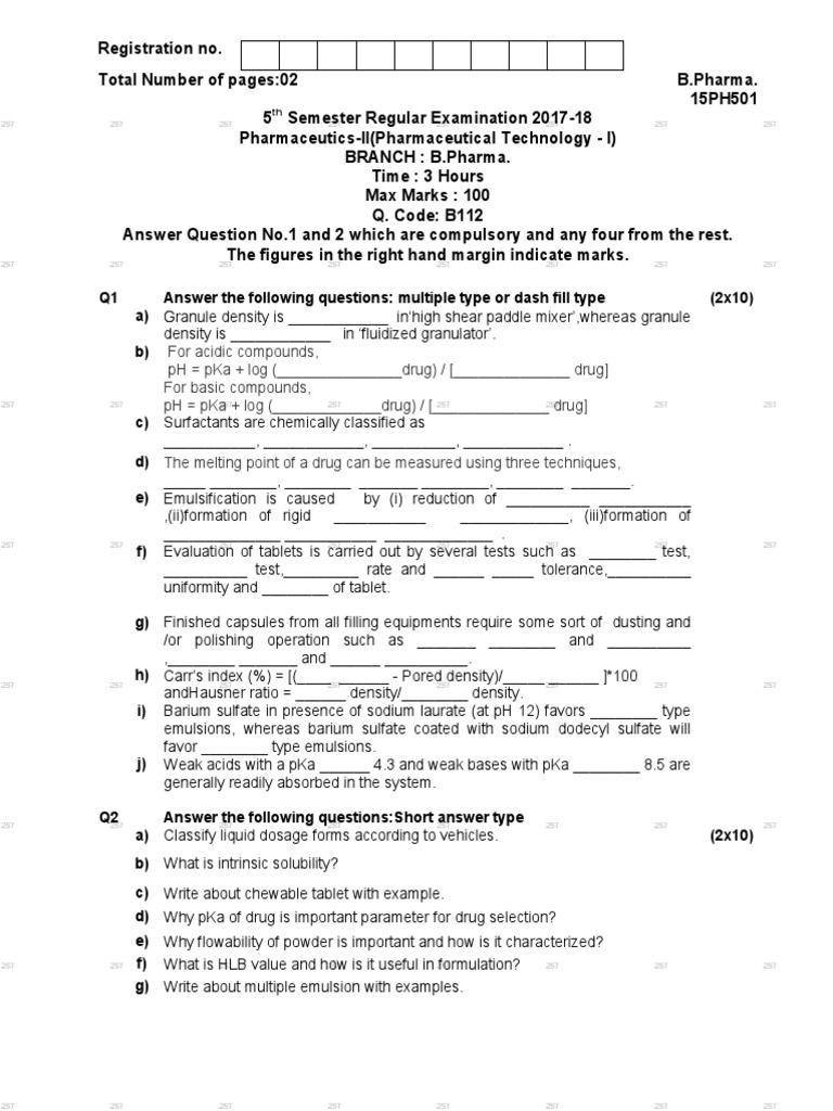 B.pharm 5th SEM Question Papers | PDF | Tablet (Pharmacy) | Bacteria