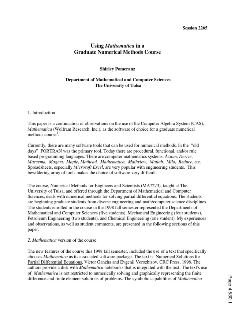Using Mathematica Pdf Numerical Analysis Finite Difference