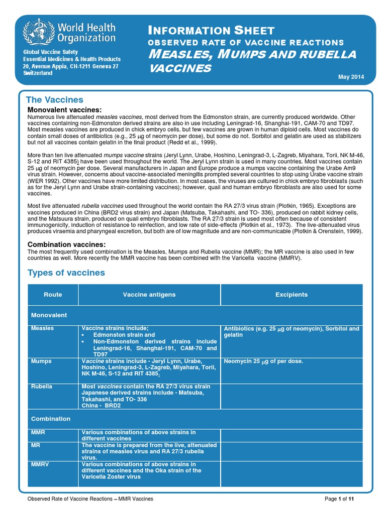 MMR Vaccine Rates Information Sheet PDF | PDF | Vaccines | Measles