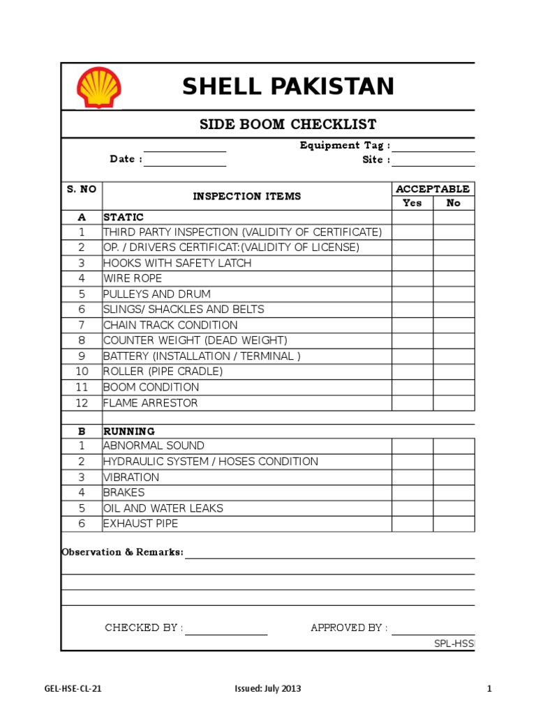 Side Boom Checklist | PDF