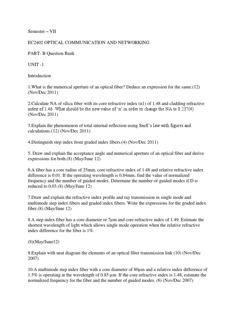 OFC Assignment Questions | PDF | Optical Fiber | Dispersion (Optics)