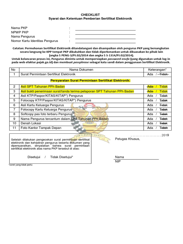 Checklist Syarat EFIN - Edit | PDF