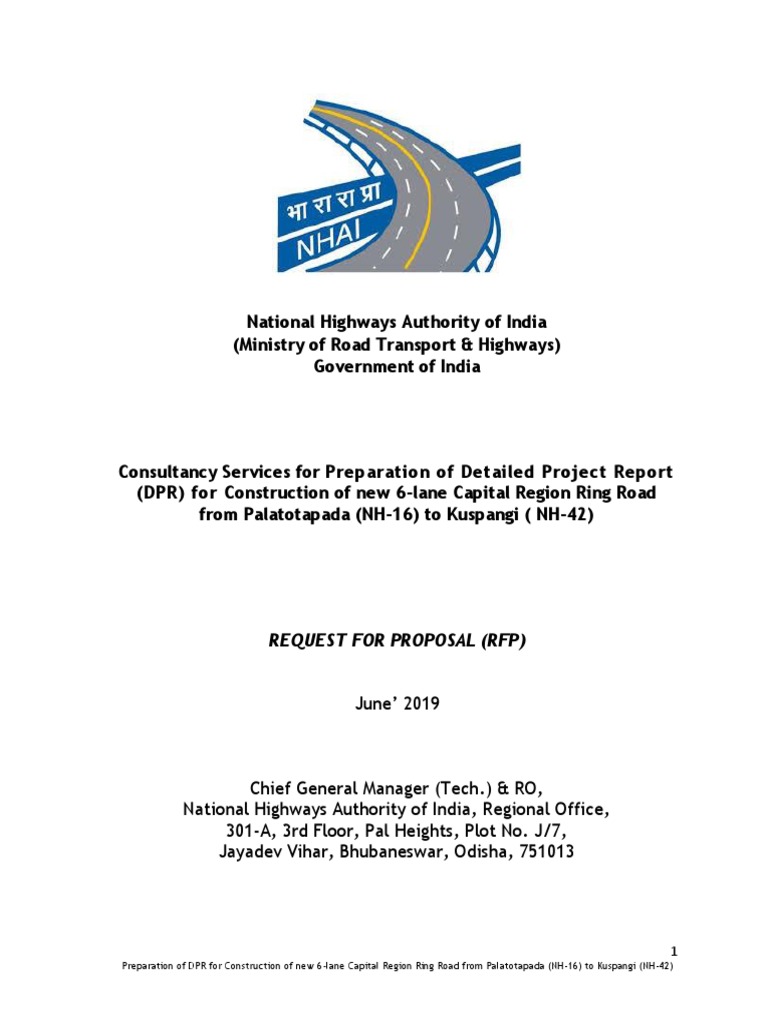 Nhai - Dpr-crrr1 | PDF | Joint Venture | Request For Proposal