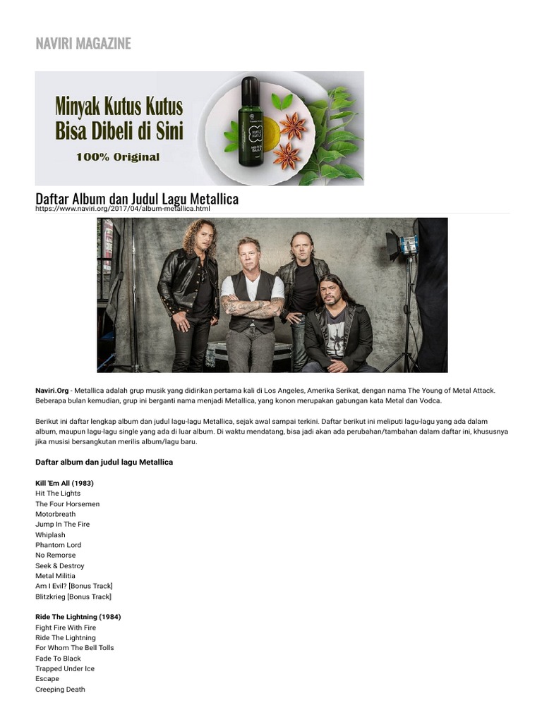 Daftar Album Dan Judul Lagu Metallica - Naviri Magazine | PDF | Albums ...