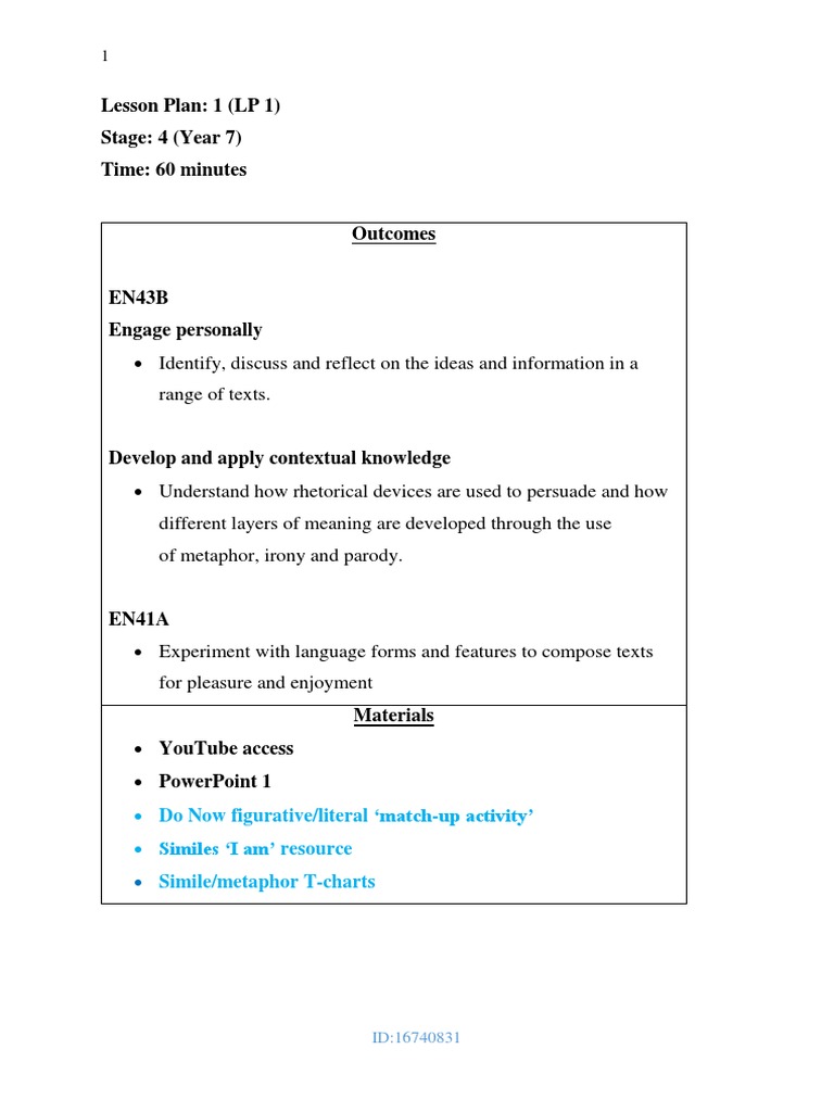 Grade 4 Simile and Metaphor Lesson Plan | PDF | Metaphor | Educational ...