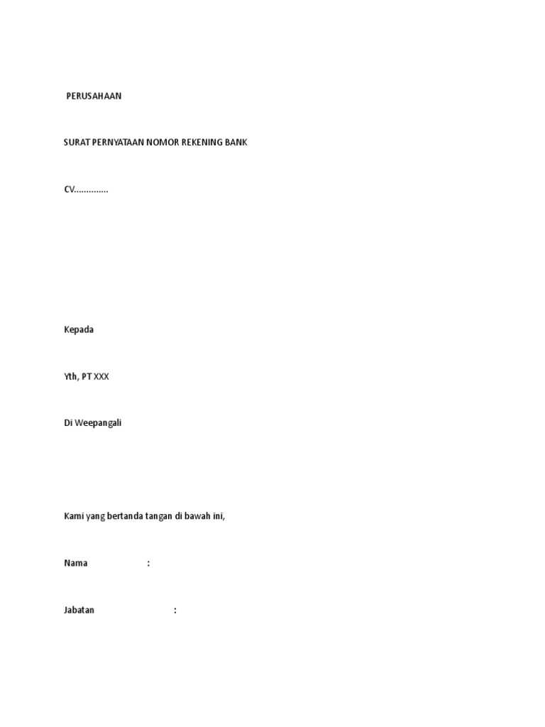 Contoh Surat Pernyataan Rekening | PDF