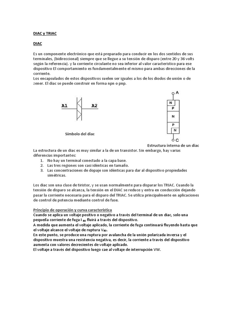 DIAC y TRIAC: Funcionamiento y Aplicaciones | PDF | Corriente eléctrica ...