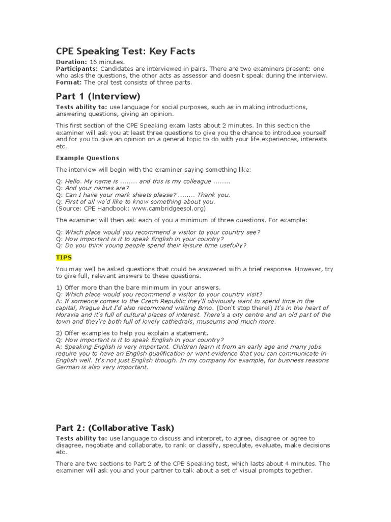 CPE Speaking Test | PDF | Test (Assessment) | Cognition