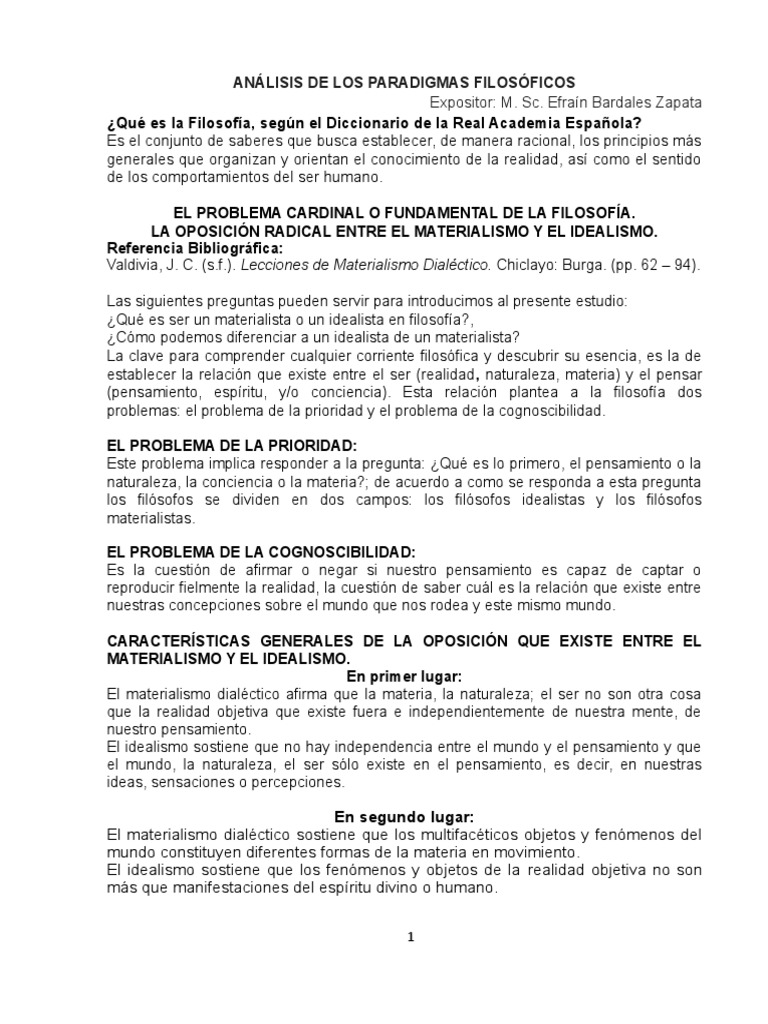 A3. Filosofía - Paradigmas | PDF | Materialismo | Georg Wilhelm ...