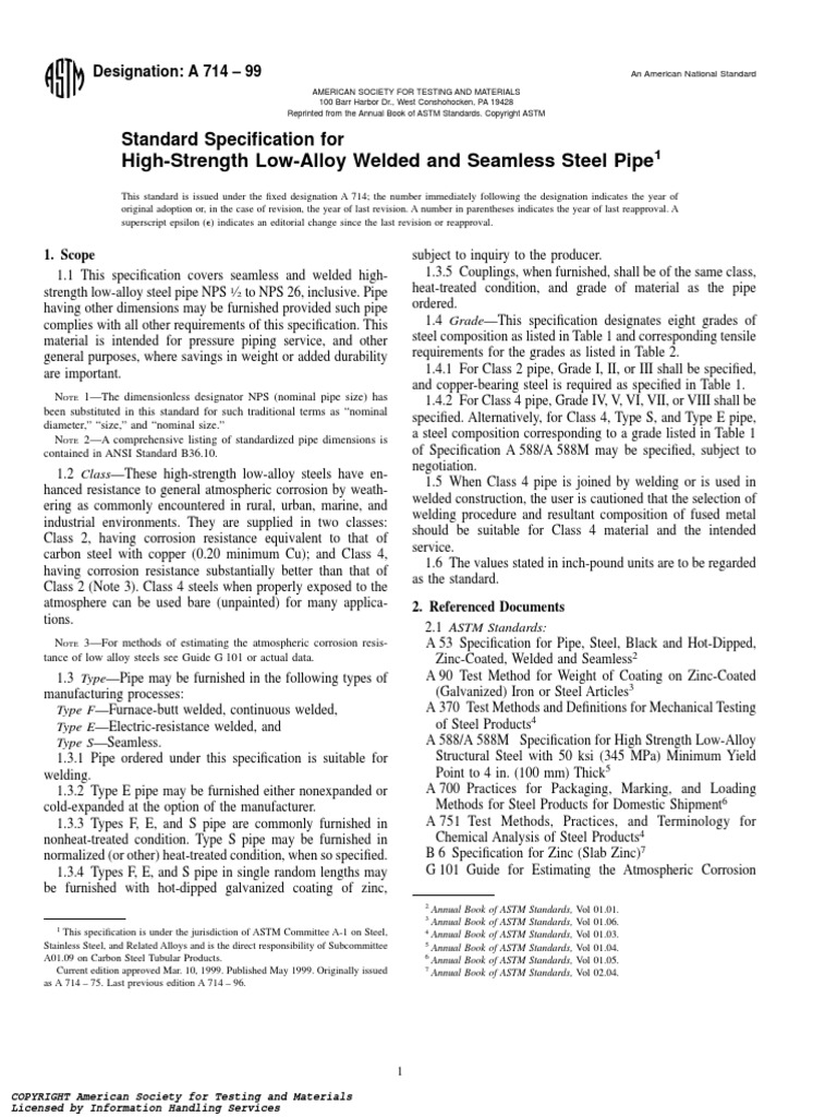 Astm A 714 (1999) PDF | PDF | Galvanization | Pipe (Fluid Conveyance)