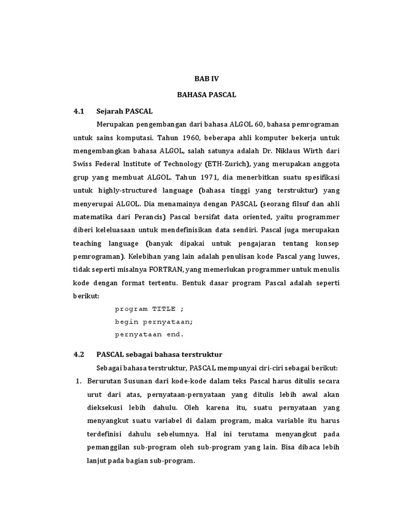 Bab IV Pengenalan Bahasa Pascal | PDF