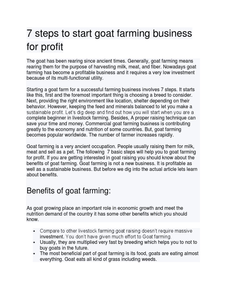 7 Steps To Start Goat Farming Business For Profit | PDF | Goat | Sheep