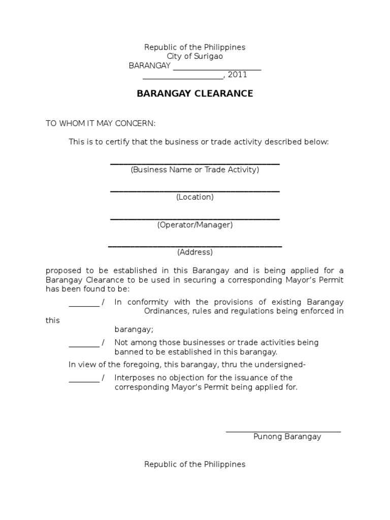 Barangay Clearance | Social Institutions | Social Sciences