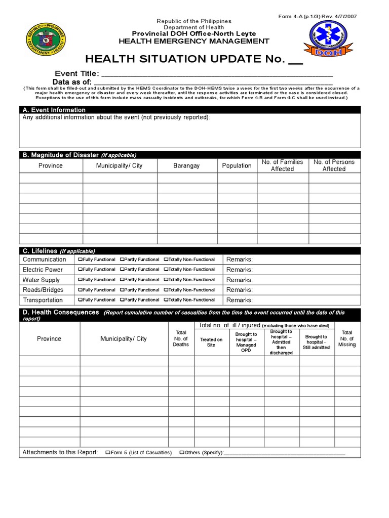 Health Emergency Situation Update Form | PDF | Water Supply | Public Health
