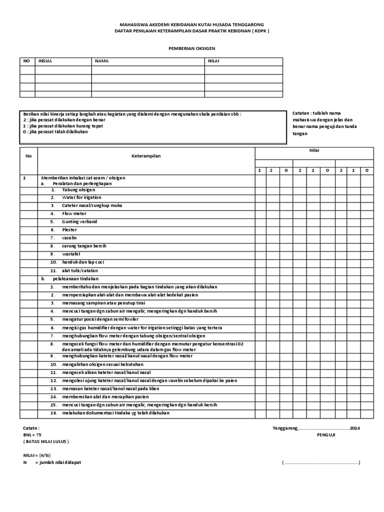 Ceklist Oksigen | PDF