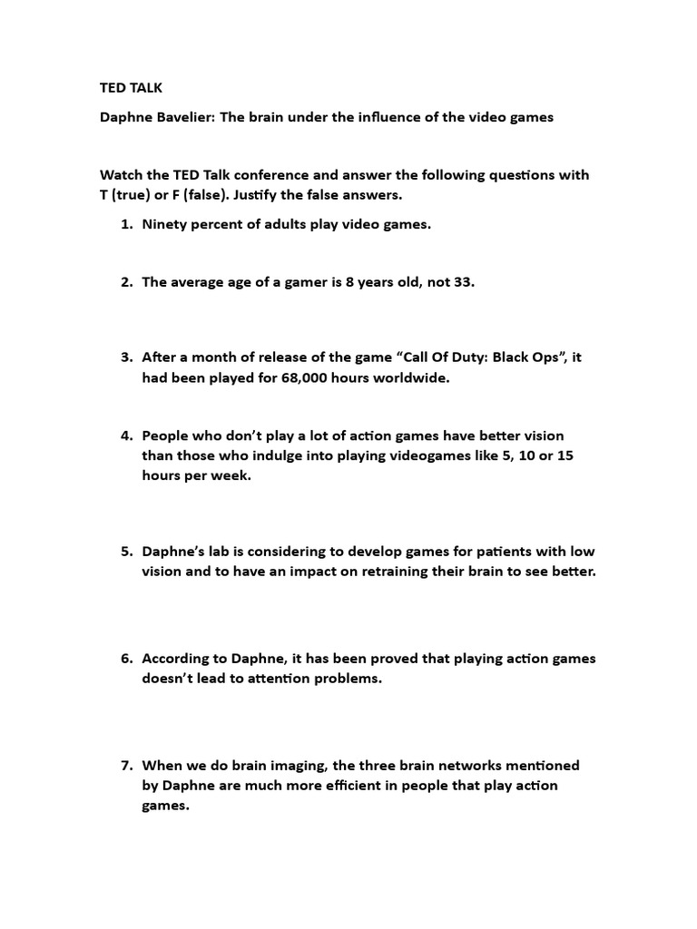 The Brain TED TALK Reading Comprehension Questions and Vocabulary | PDF ...