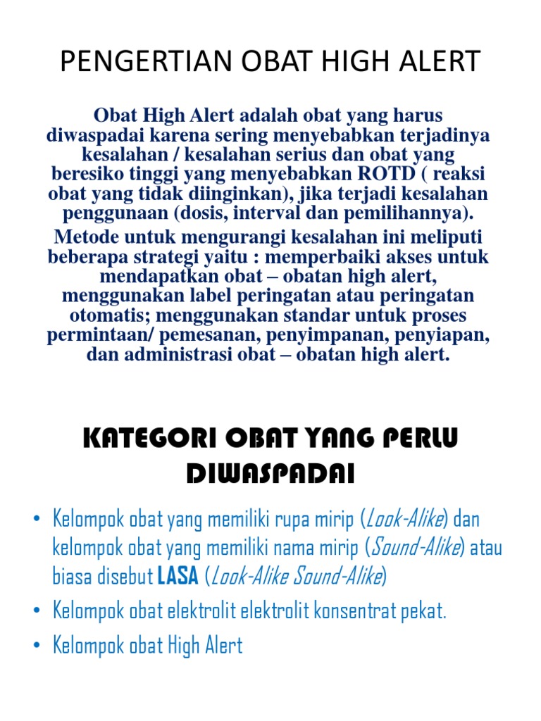Pengertian Obat High Alert | PDF