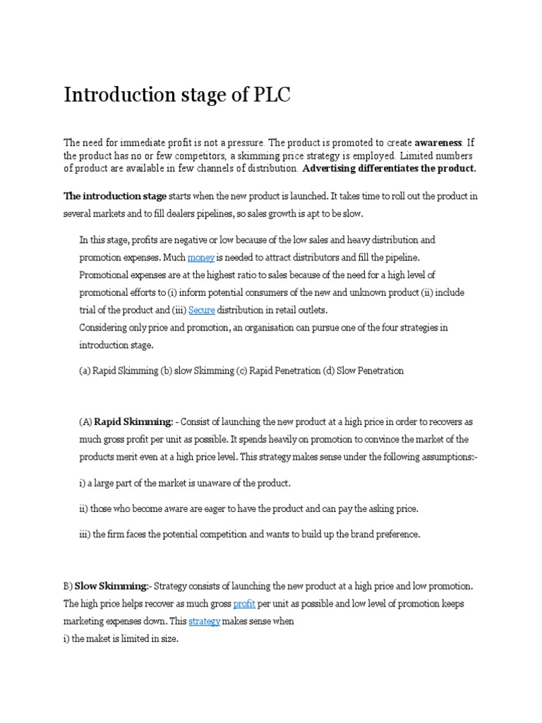 Introduction Stage of PLC | PDF | Prices | Communication