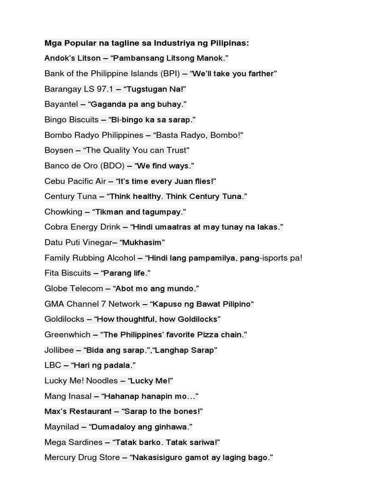 Tagline | PDF | Companies Listed On The Philippine Stock Exchange ...