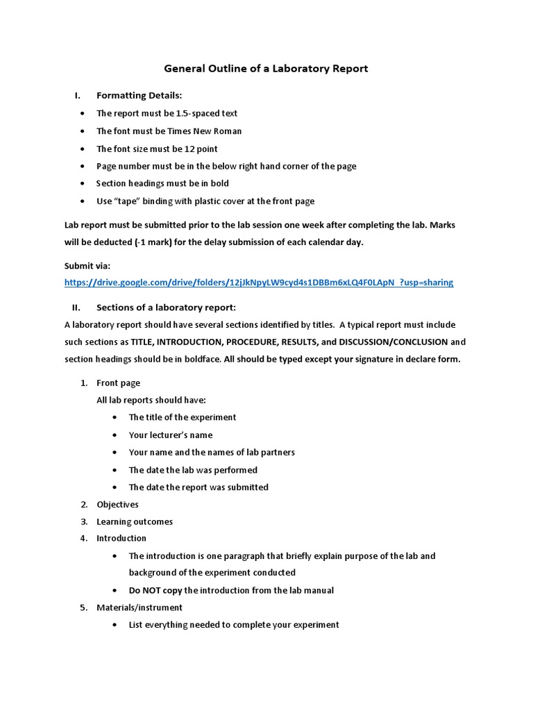 Laboratory Report Outline Guide | PDF | Experiment | Hypothesis