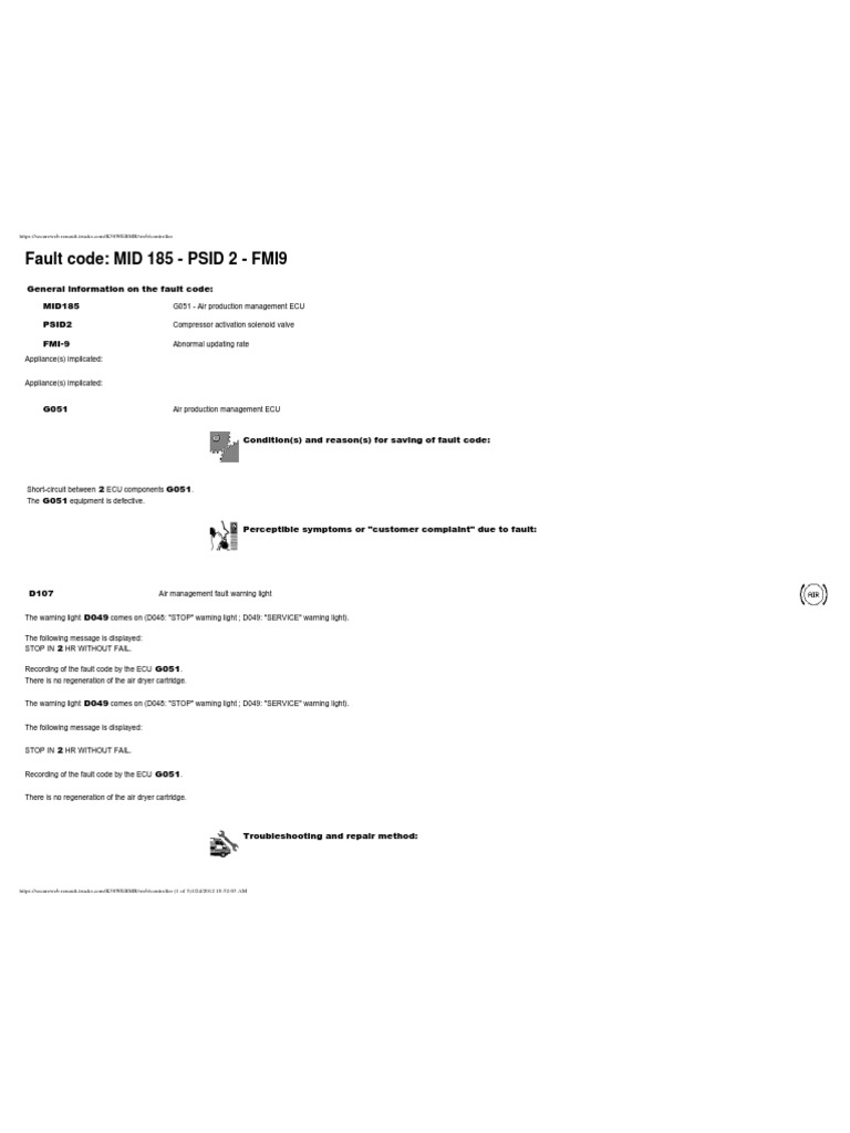 Mid 185 - Psid 2 - Fmi 9 Volvo Renault | PDF | Electrical Engineering | Manufactured Goods