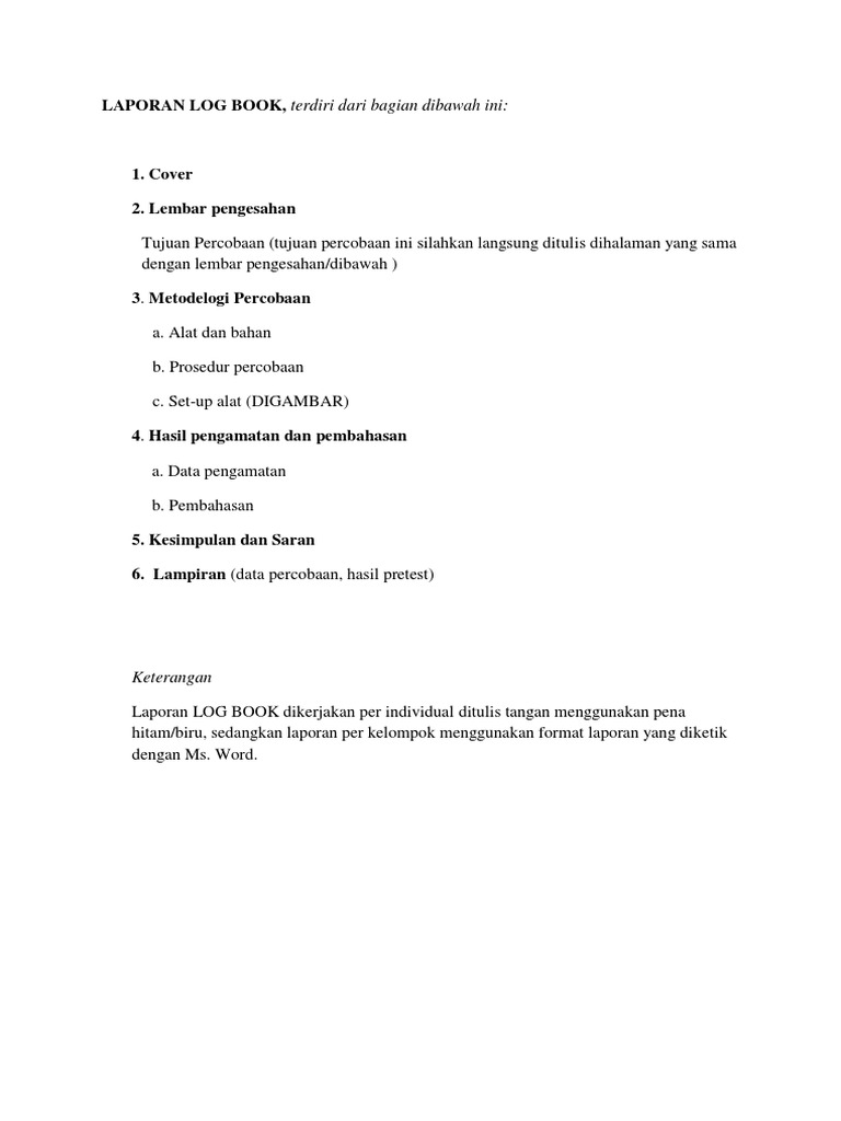 Format Penulisan Laporan Log Book PDF | PDF | Sains & Matematika