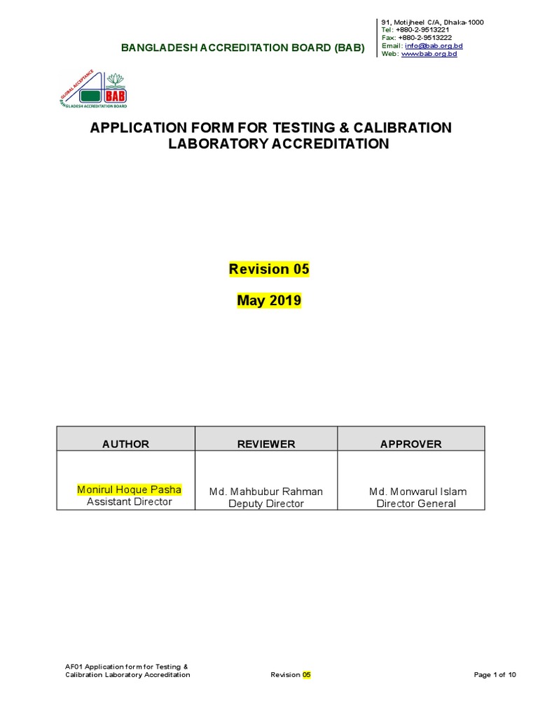 AF01 - 17025 - 2017 - Application Form of BAB Rev5 | PDF | Calibration ...