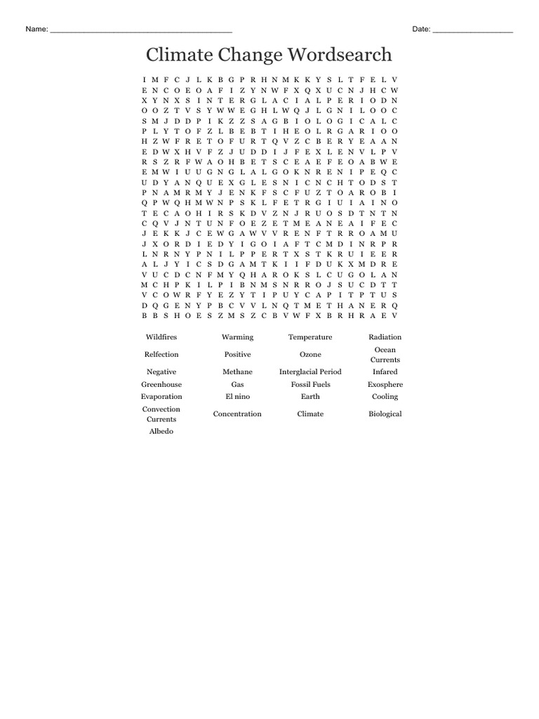 Climate Word Search | PDF | Global Warming | Atmosphere Of Earth