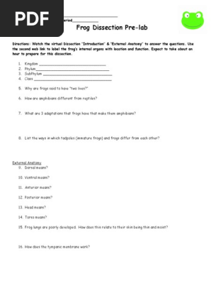 Frog Dissection Worksheet Post Lab Questions