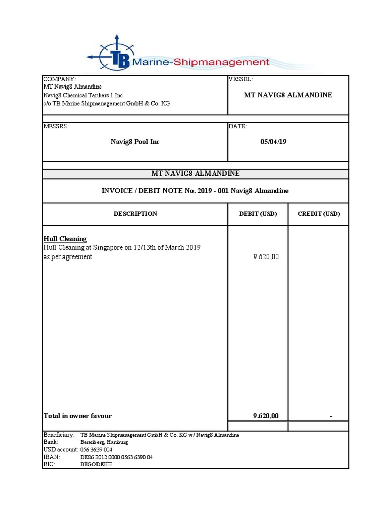 Navig8 Almandine - Inv No 2019-001 - Hull Cleaning Invoice + Vouchers ...