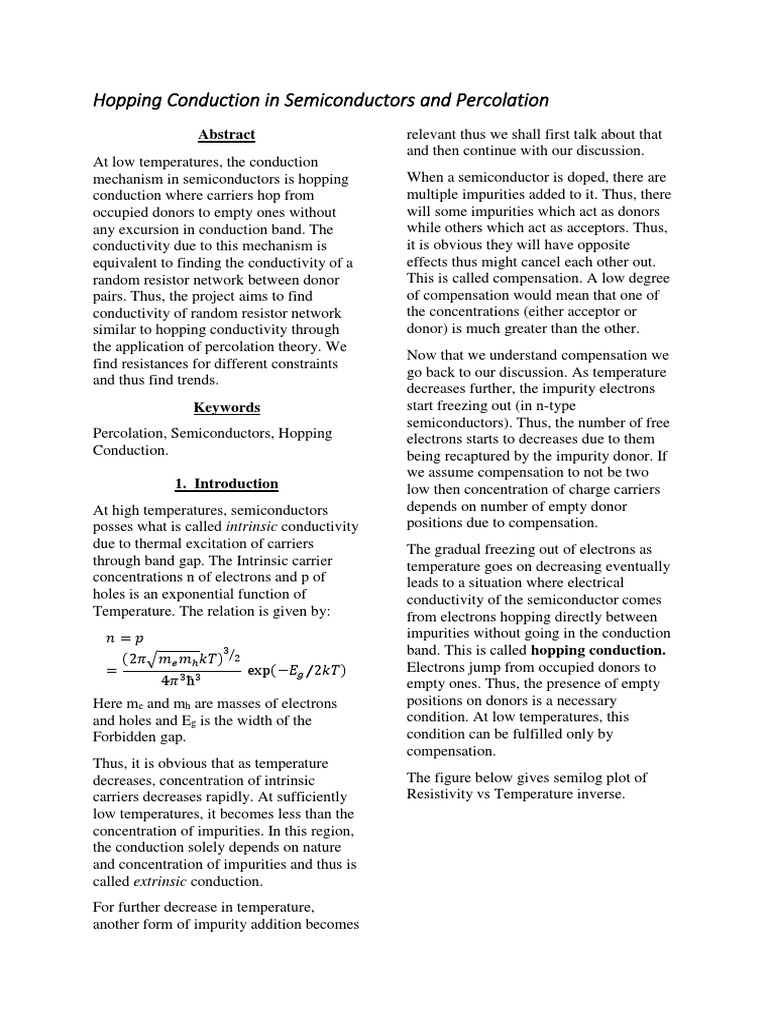 Hopping Conduction in Semiconductors and Percolation | PDF | Electrical ...