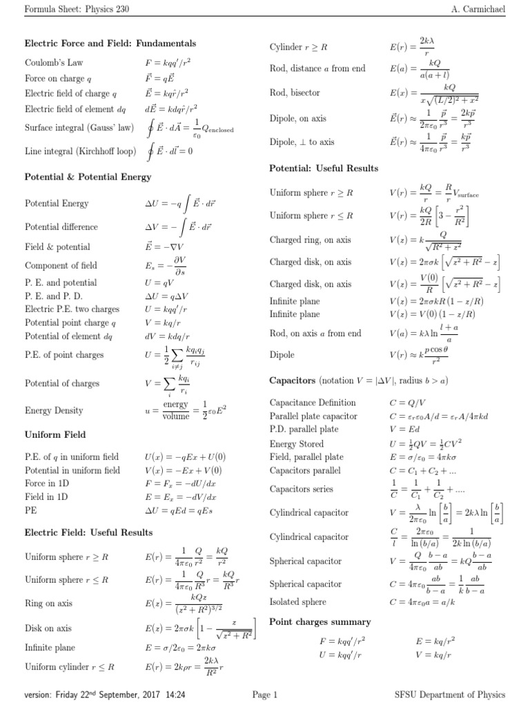 Physics Formula Sheet | PDF | Inductor | Sine