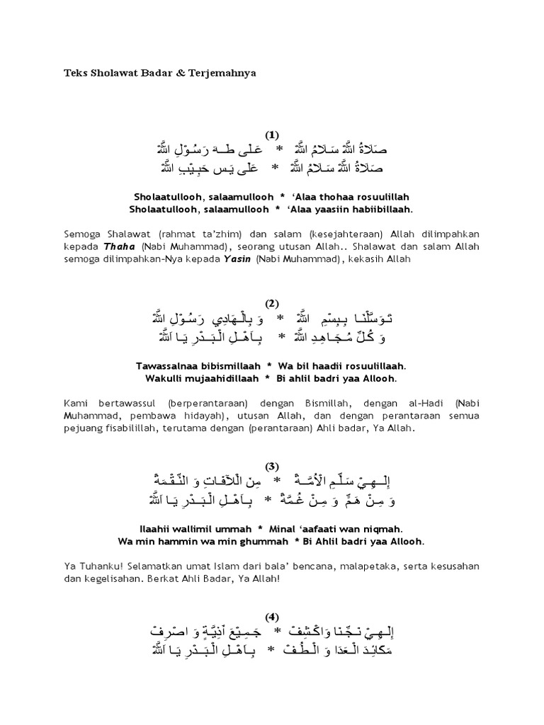 Teks Sholawat Badar | PDF | Middle East | Semitic Words And Phrases