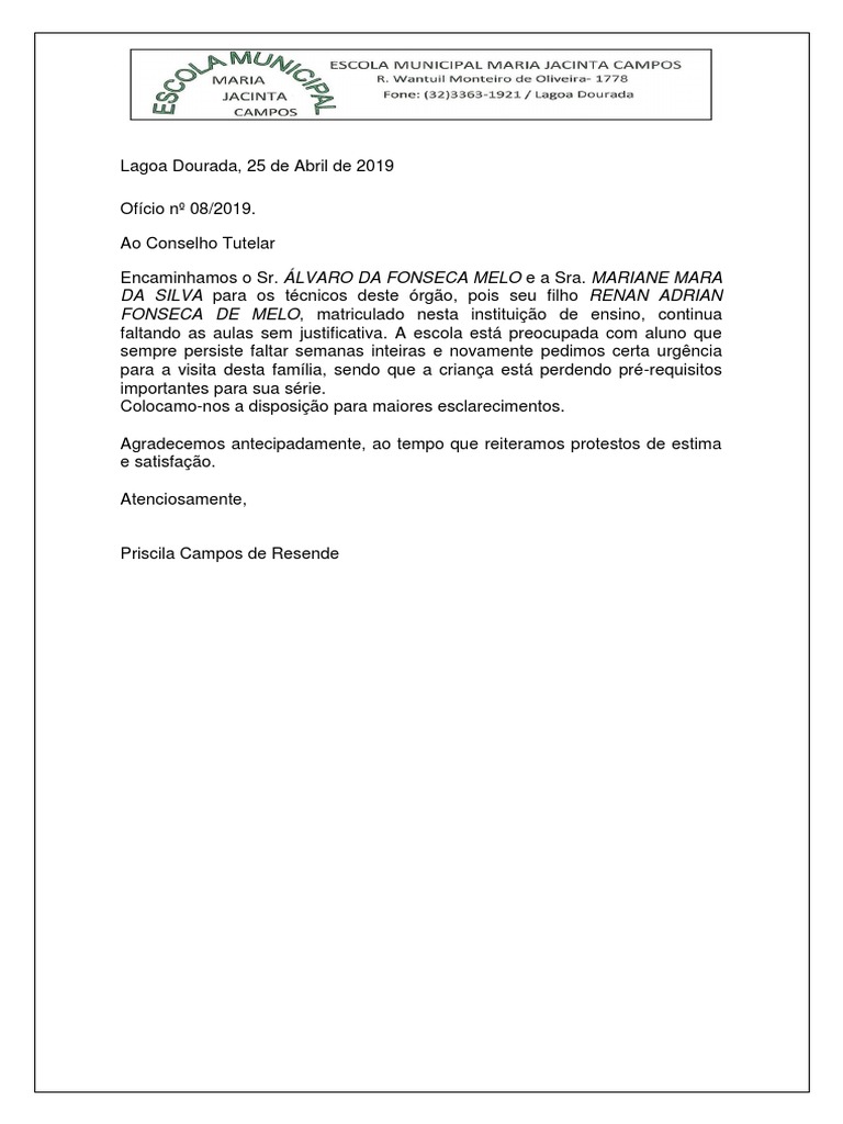 Oficio 08 RENAM Conselho Tutelar | PDF Oficio 08 RENAM Conselho Tutelar | PDF