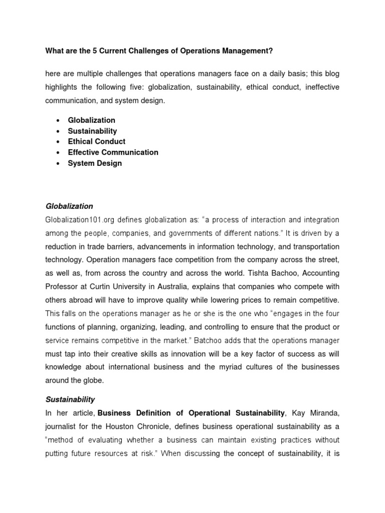 Current Challenges in Operations Management | PDF | Business Ethics ...