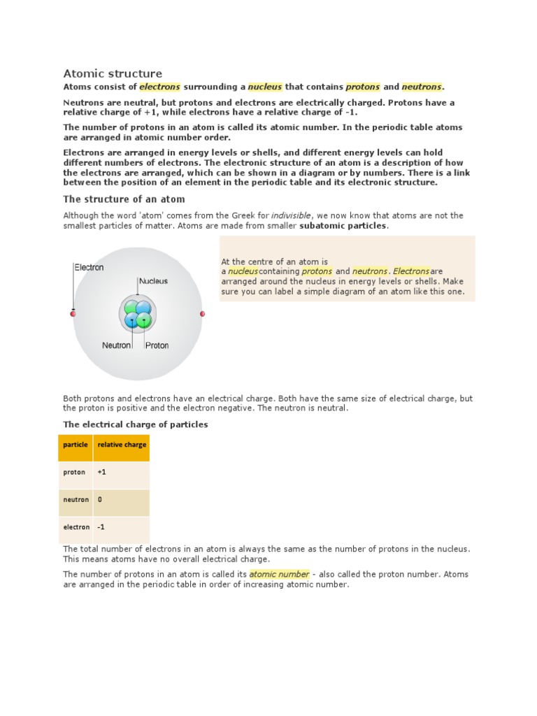 Atomic Structure | PDF | Atoms | Proton