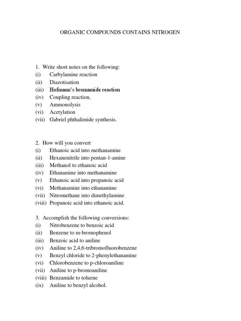 Nitrogen-Containing Organic Reactions | PDF | Functional Group | Molecules
