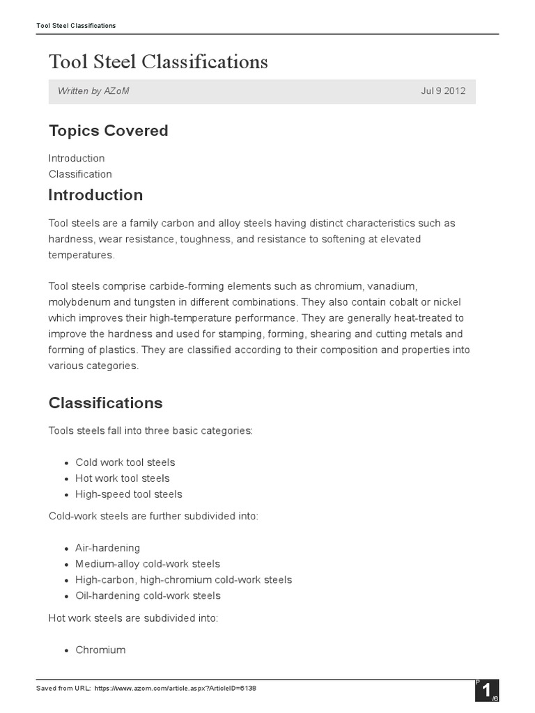 Tool Steel Classifications | PDF | Steel | Building Materials