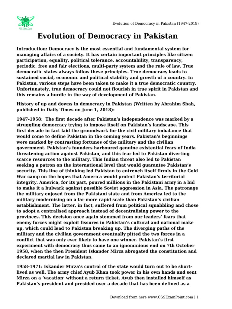 Evolution of Democracy in Pakistan (1947-2019).pdf | Pakistan ...