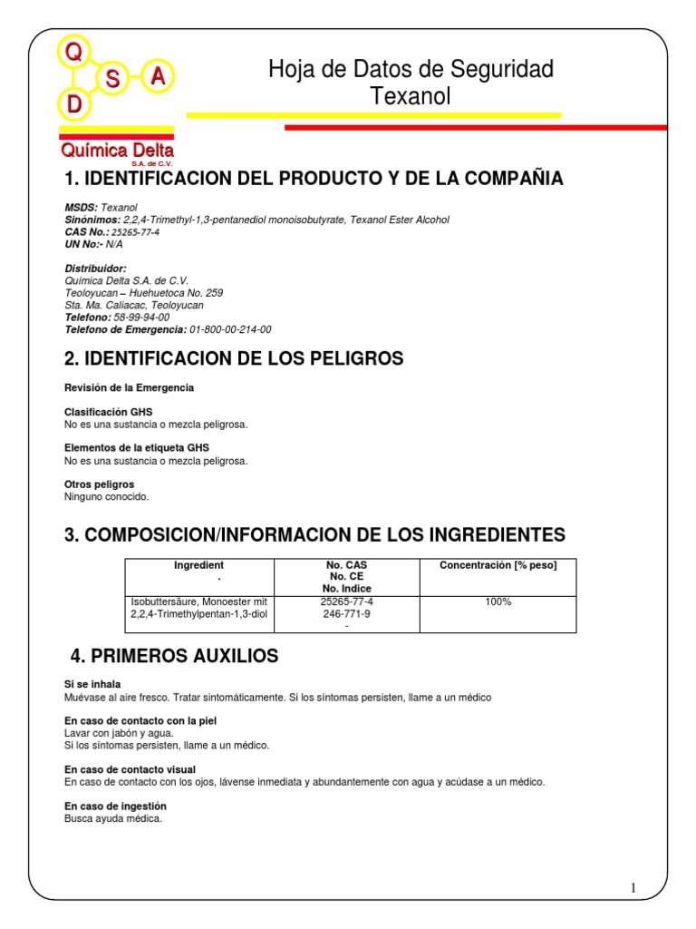 TEXANOL 082020 MSDS - pdf2018-12-11 - 20 - 07 - 44 - SyP - Sga | PDF ...