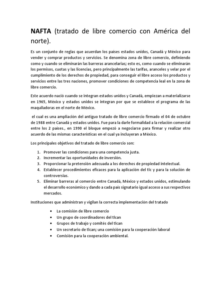 NAFTA | PDF | Tratado de Libre Comercio Norteamericano | El comercio internacional