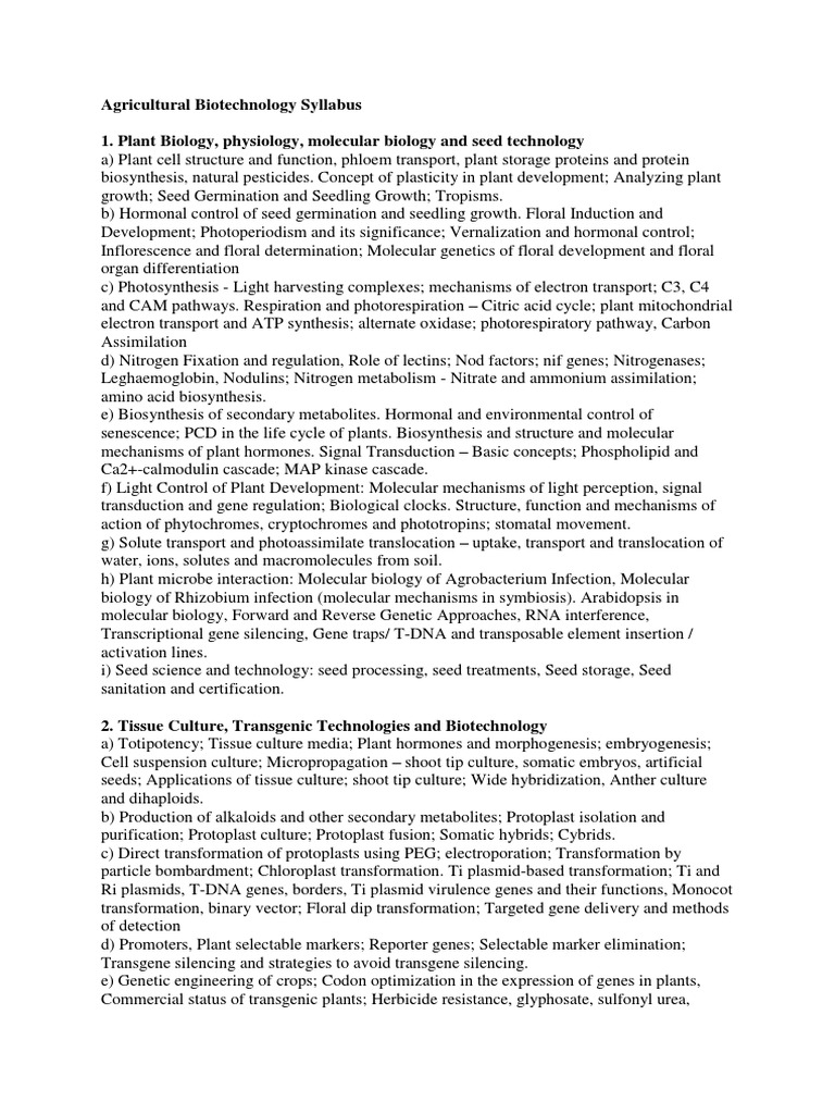 Agricultural Biotechnology Syllabus | PDF | Plant Breeding ...