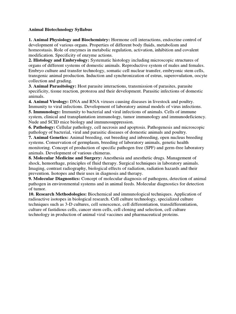 Animal Biotechnology Course Outline | PDF | Infection | Virus