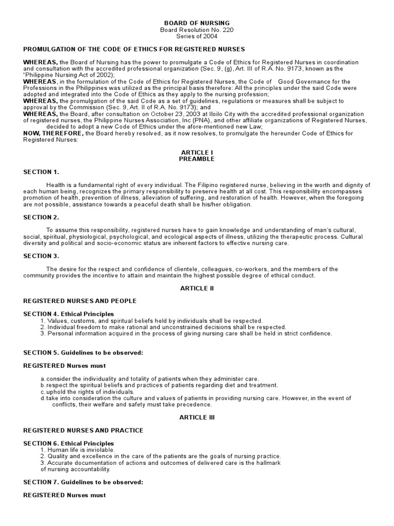 Code & Ra 9173 | PDF | Licensure | Nursing