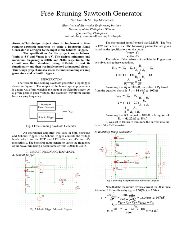 Design and Implementation of a Free-Running Sawtooth Waveform Generator Using a Bootstrap Ramp ...